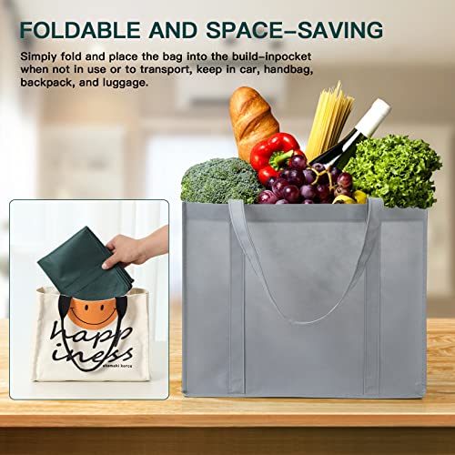 HECTOLIFE 20-Pack Reusable Grocery Bags，Large Washable Foldable Shopping Bags，Heavy Duty Tote Bags with Reinforced Handles(Multicolor)