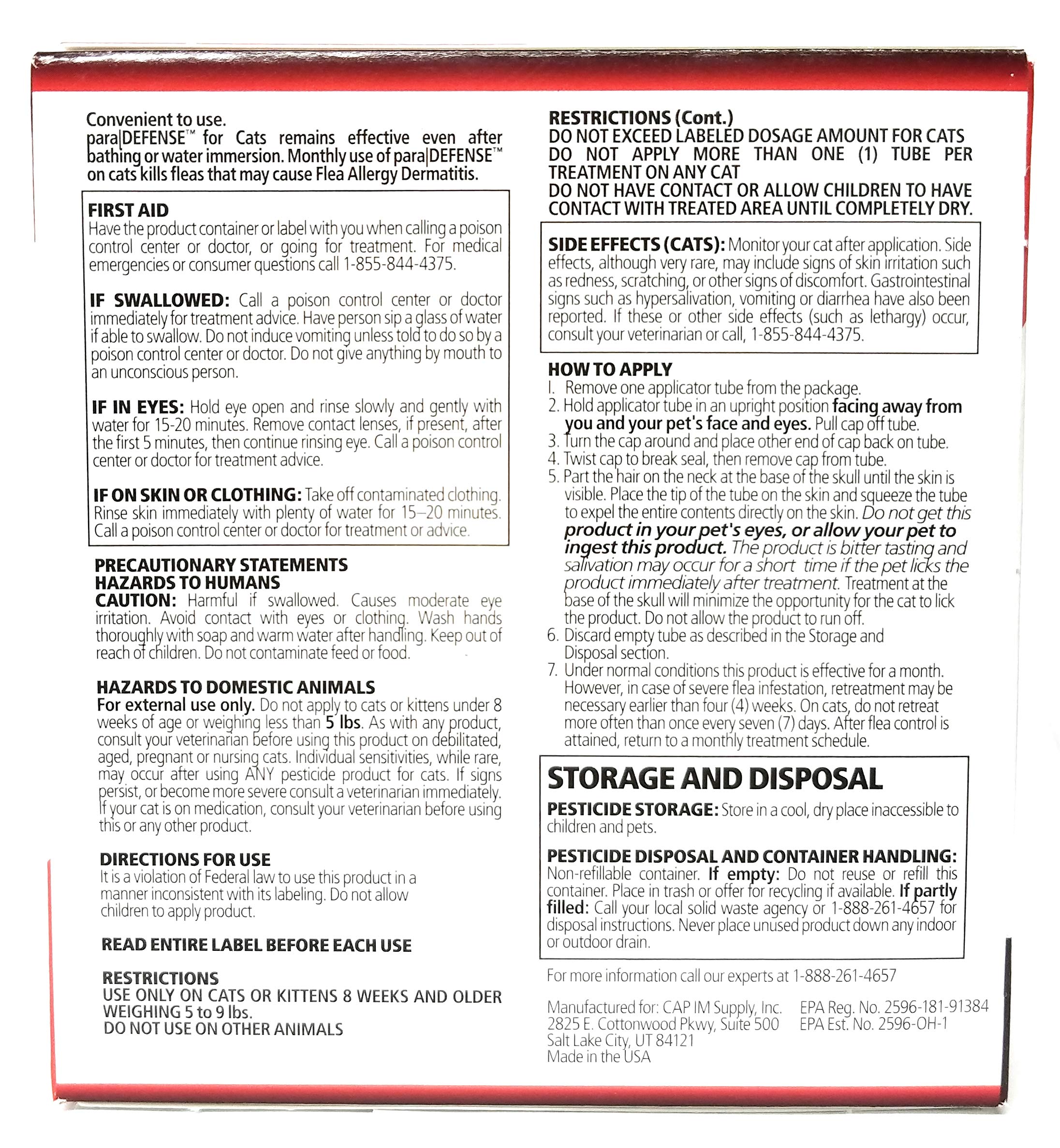 Para Defense 5.1-9 lb Cat Pet Flea Control Supply, Small