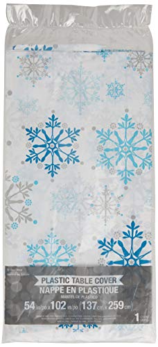 Creative Converting All Over Print Plastic Table cover, 54 x 102", Snowflake Swirls