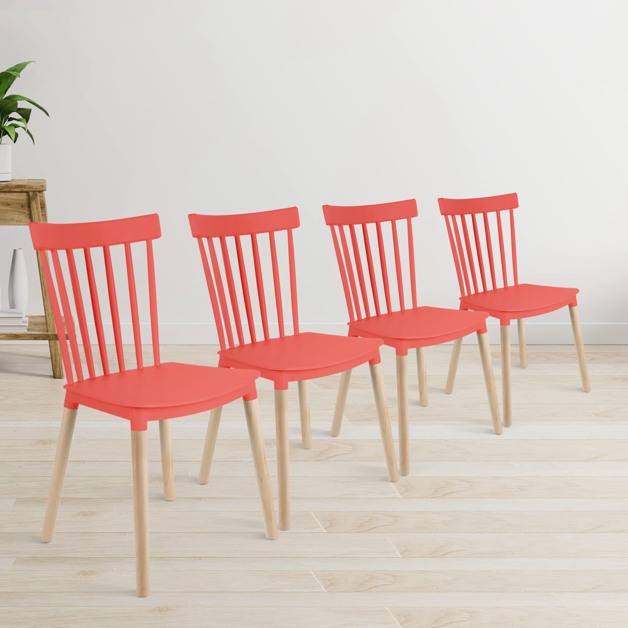 Simpol Home DSW Armless Modern Plastic Dining Chairs with Wood Legs for Living, Bedroom, Kitchen, Dining,Lounge Waiting Room, Restaurants, Cafes