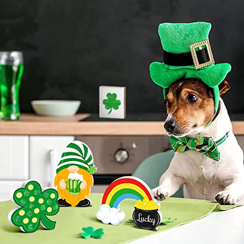 3 Pieces St. Patrick’s Day Table Signs Wooden, Shamrock Rainbow Gnome Wood Signs Table Top Decorations, Irish Themed Freestanding Lucky Table Centerpiece Decor for Fireplace Tiered Tray Home Office