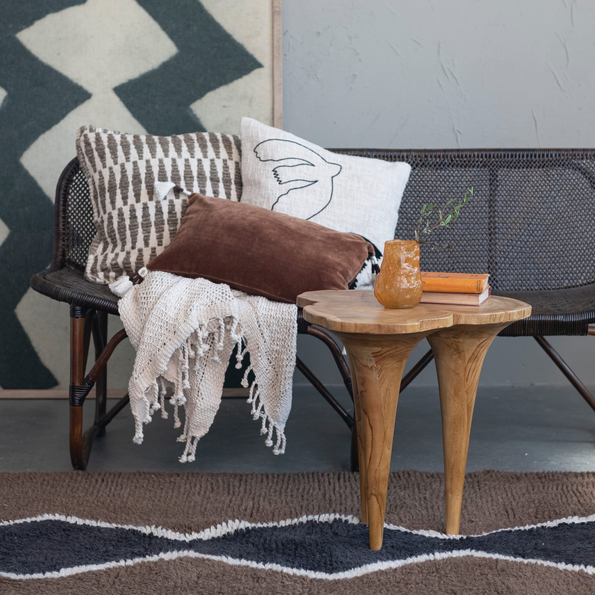 Creative Co-Op Linen and Cotton Pillow Cover with Botanical Print, Natural and Black