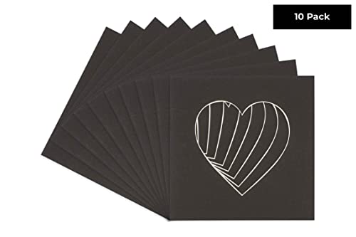 CountryArtHouse Black Acid Free 12x12 Heart Picture Frame Mat with White Core Bevel Cut for 8x8 Pictures - Fits 12x12 Frame - Pack of 10 Matboards