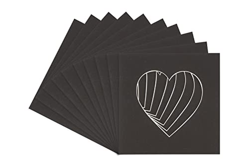CountryArtHouse Black Acid Free 12x12 Heart Picture Frame Mat with White Core Bevel Cut for 8x8 Pictures - Fits 12x12 Frame - Pack of 10 Matboards