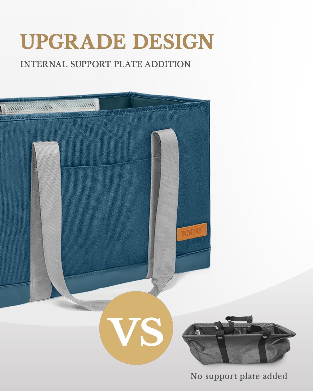 WONDAY Large Stand Up Utility Tote Bag, Reusable Grocery Bags Foldable with Waterproof Bottom (Dark Blue, X-Large)