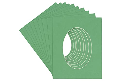 CountryArtHouse Turf Green Jade Acid Free 18x24 Oval Picture Frame Mat with White Core Bevel Cut for 15x19 Pictures - Fits 18x24 Frame - Pack of 10 Matboards