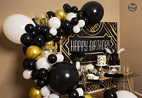 100pc EASY DIY β Black White Gold Balloon Garland Kit & Arch β Small and Large Black White and Gold Balloons with Confetti β Black and Gold Party Decorations for Graduations, New Years, Birthday