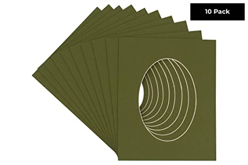 CountryArtHouse Dill Green Acid Free 8x11 Oval Picture Frame Mat with White Core Bevel Cut for 6x9 Pictures - Fits 8x11 Frame - Pack of 10 Matboards