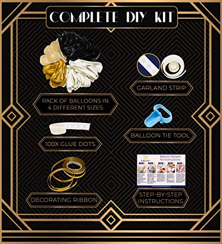 100pc EASY DIY β Black White Gold Balloon Garland Kit & Arch β Small and Large Black White and Gold Balloons with Confetti β Black and Gold Party Decorations for Graduations, New Years, Birthday
