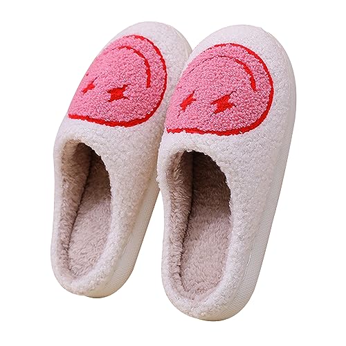 vkxqtep Lightning Bolt Smile Happy Face Slippers for Women Men Retro Soft Plush Comfy Warm Fuzzy Slippers Cozy House Slippers
