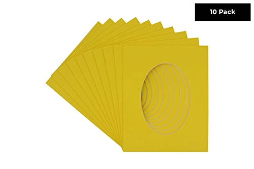 CountryArtHouse Yellow Acid Free 16x24 Oval Picture Frame Mat with White Core Bevel Cut for 12x21 Pictures - Fits 16x24 Frame - Pack of 10 Matboards