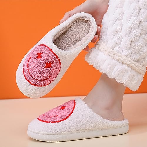 vkxqtep Lightning Bolt Smile Happy Face Slippers for Women Men Retro Soft Plush Comfy Warm Fuzzy Slippers Cozy House Slippers