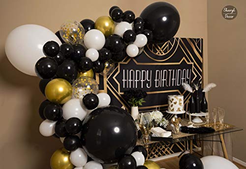 100pc EASY DIY β Black White Gold Balloon Garland Kit & Arch β Small and Large Black White and Gold Balloons with Confetti β Black and Gold Party Decorations for Graduations, New Years, Birthday