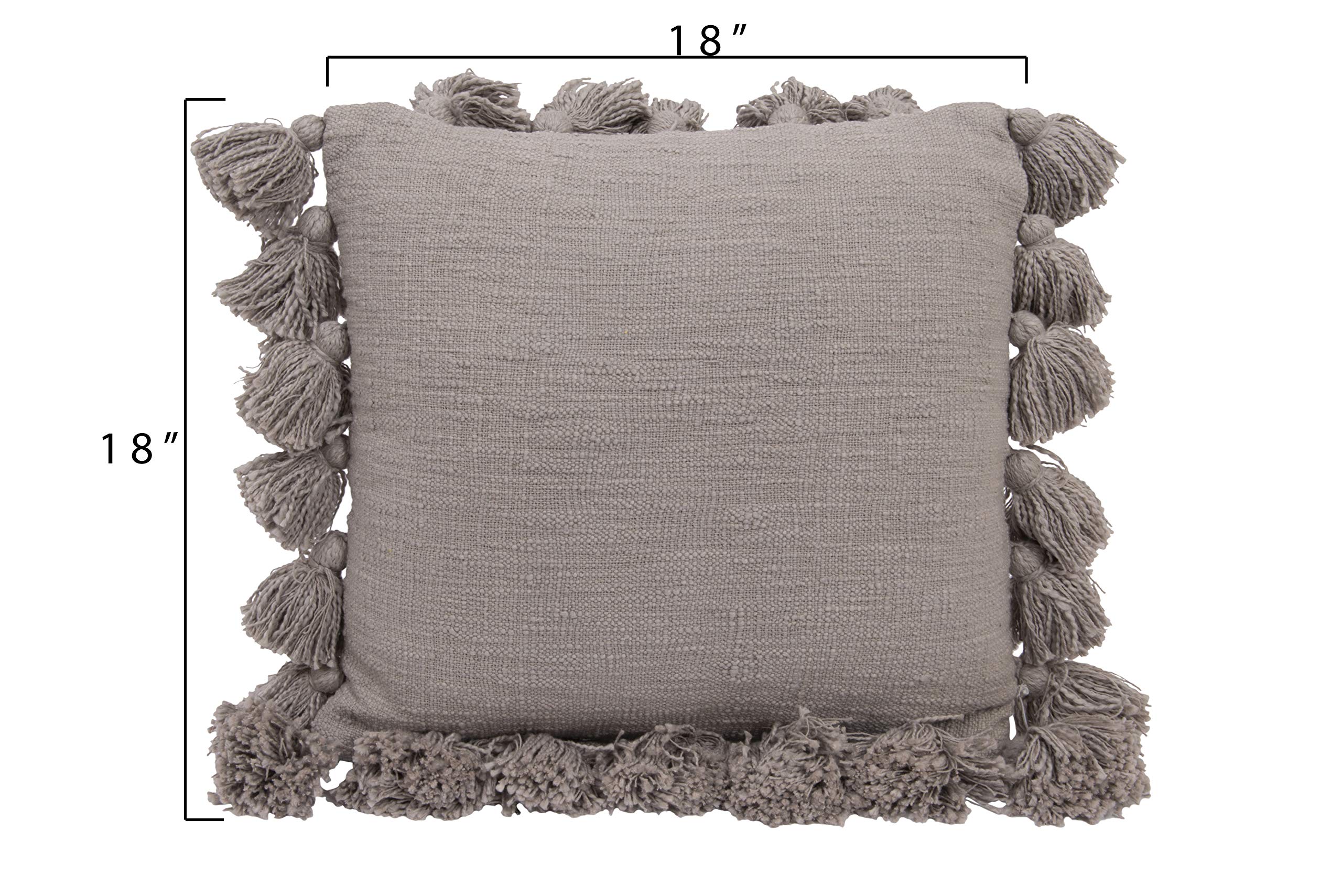 Grey Square Cotton Pillow with Tassels