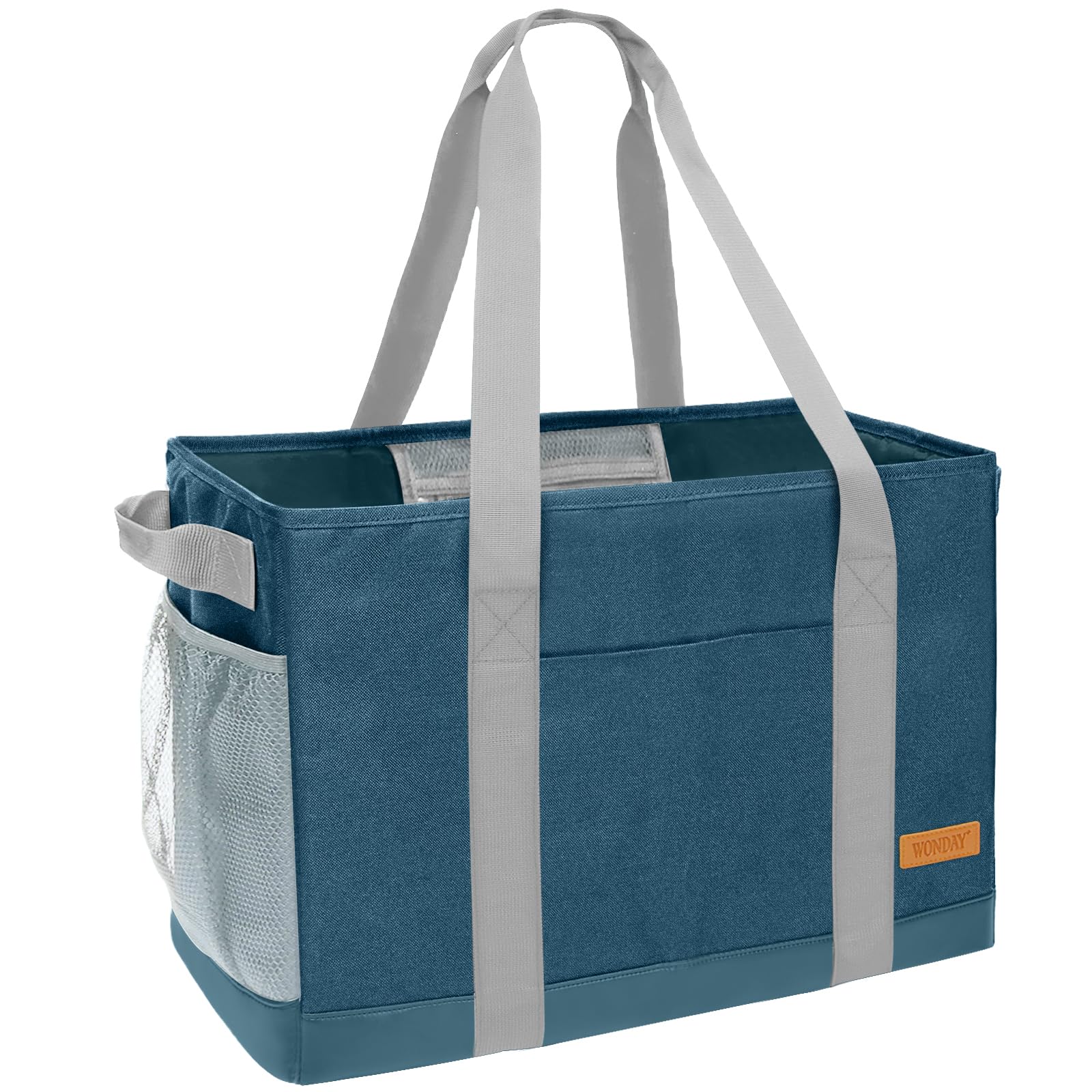 WONDAY Large Stand Up Utility Tote Bag, Reusable Grocery Bags Foldable with Waterproof Bottom (Dark Blue, X-Large)