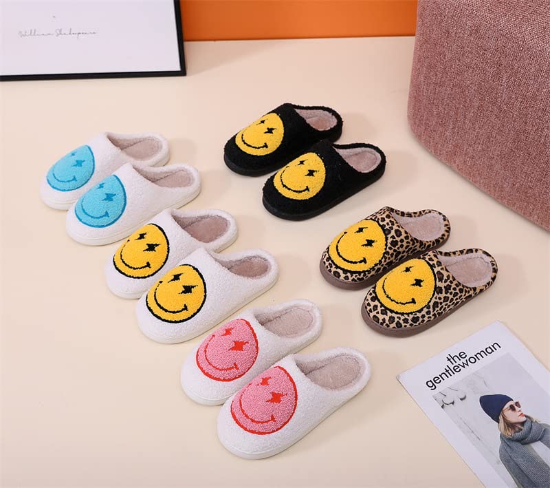 vkxqtep Lightning Bolt Smile Happy Face Slippers for Women Men Retro Soft Plush Comfy Warm Fuzzy Slippers Cozy House Slippers