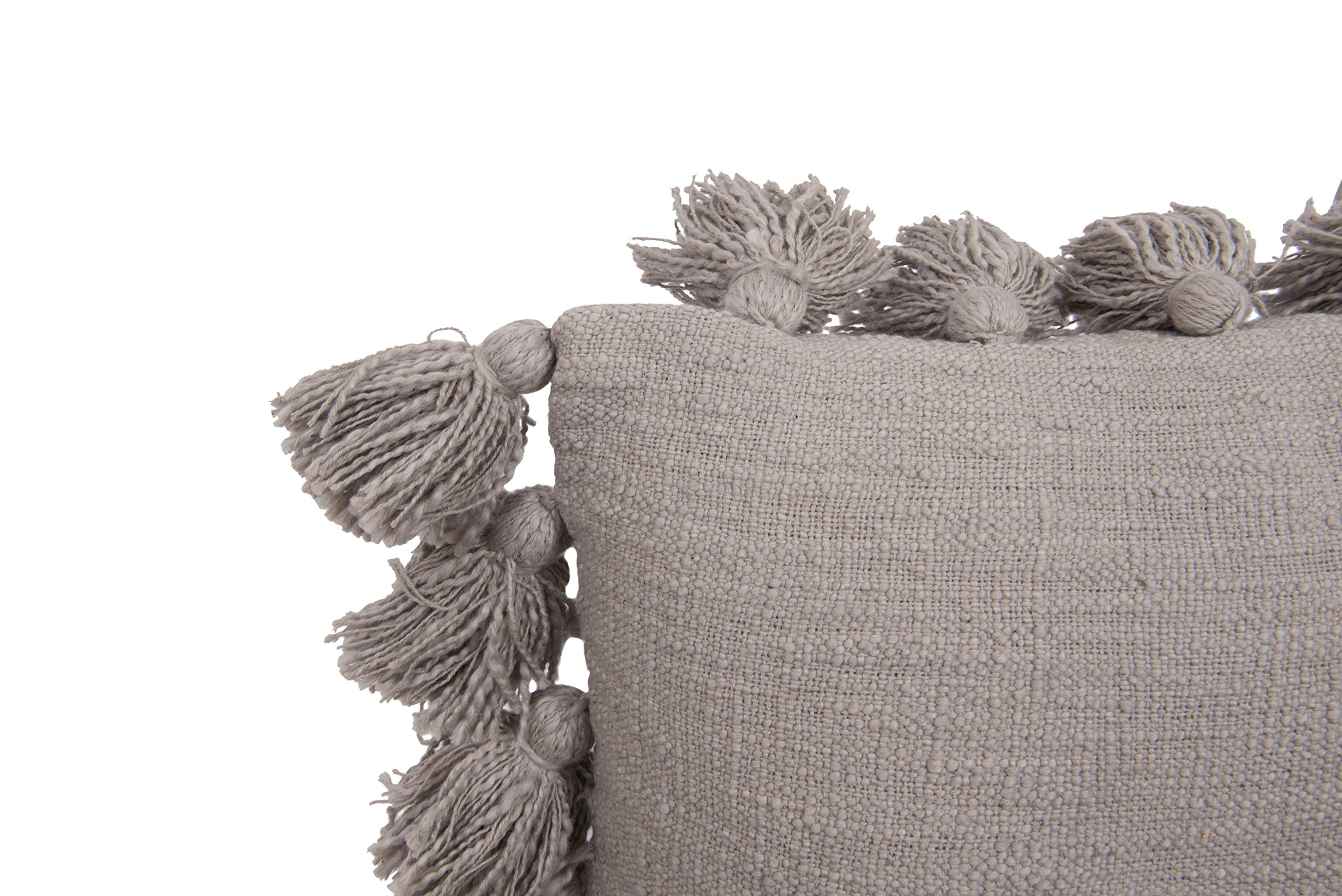 Grey Square Cotton Pillow with Tassels