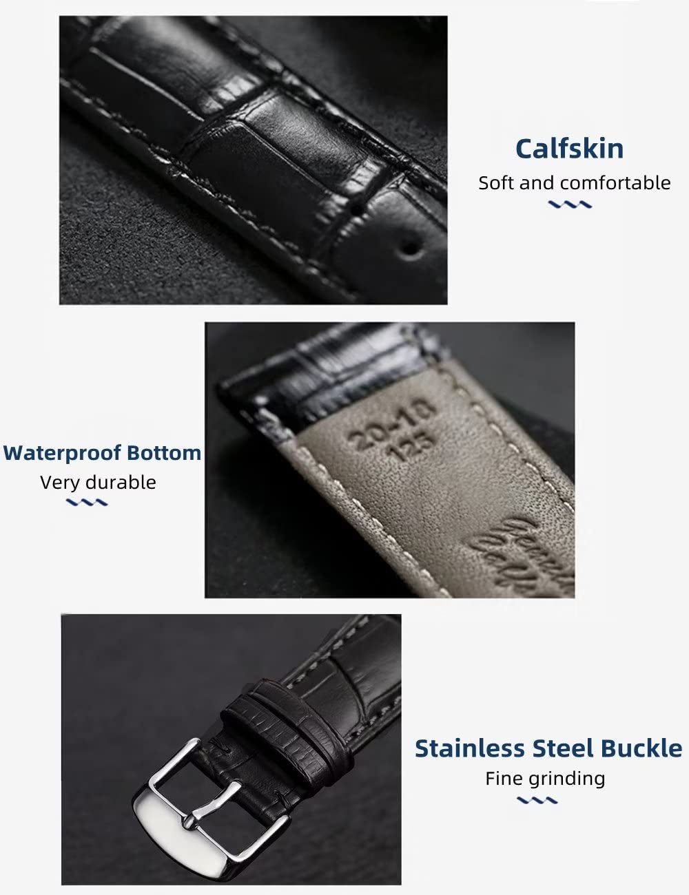 HEYOZURY Watch Bands Genuine Leather Embossed Alligator Grain Calfskin Replacement Strap for Women Men Bracelet Choose Color Width 16mm 17mm 18mm 19mm 20mm 21mm 22mm 22mm 24mm