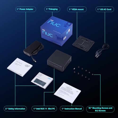 Intel NUC 11 NUC11PAHi7 Home&Business Desktop Mainsteam Kit, Barebone, Intel Core i7-1165G7 4-Core, 2.8 GHz–4.7 GHz Turbo, 28W Intel Iris Xe Graphics, with AC Cord. Add't Components Needed.