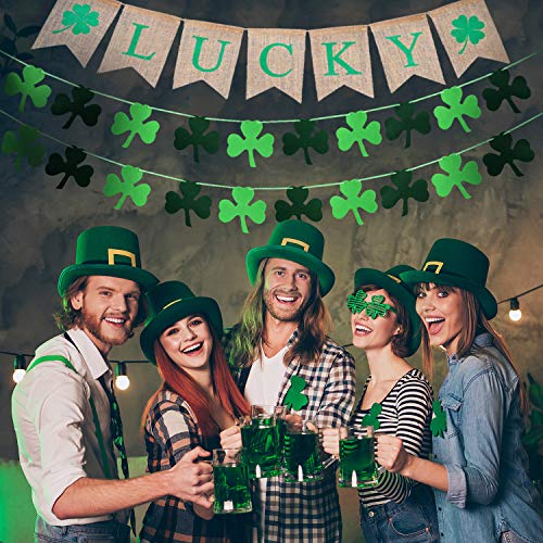 3 Pieces St. Patrick's Day Banner Decoration Irish Lucky Burlap Banner Felt Shamrock Clover Garland Banner for St. Patrick's Day Irish Party Supplies