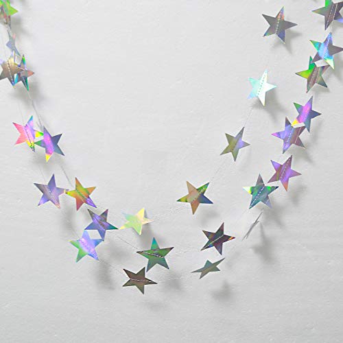 Iridescent Twinkle Little Star Moon Garlands Holographic Euphoria Party Decorations Hanging Stars Streamer Backdrop Crescent Garlands EID Ramadan Bachelorette Wedding Birthday Party Supplies