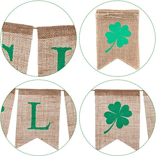 3 Pieces St. Patrick's Day Banner Decoration Irish Lucky Burlap Banner Felt Shamrock Clover Garland Banner for St. Patrick's Day Irish Party Supplies