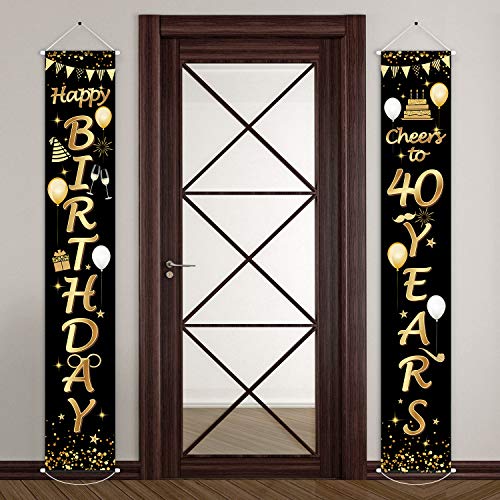 2 Pieces 40th Birthday Party Decorations Cheers to 40 Years Banner 40th Party Decorations Welcome Porch Sign for 40 Years Birthday Supplies (40th Birthday)