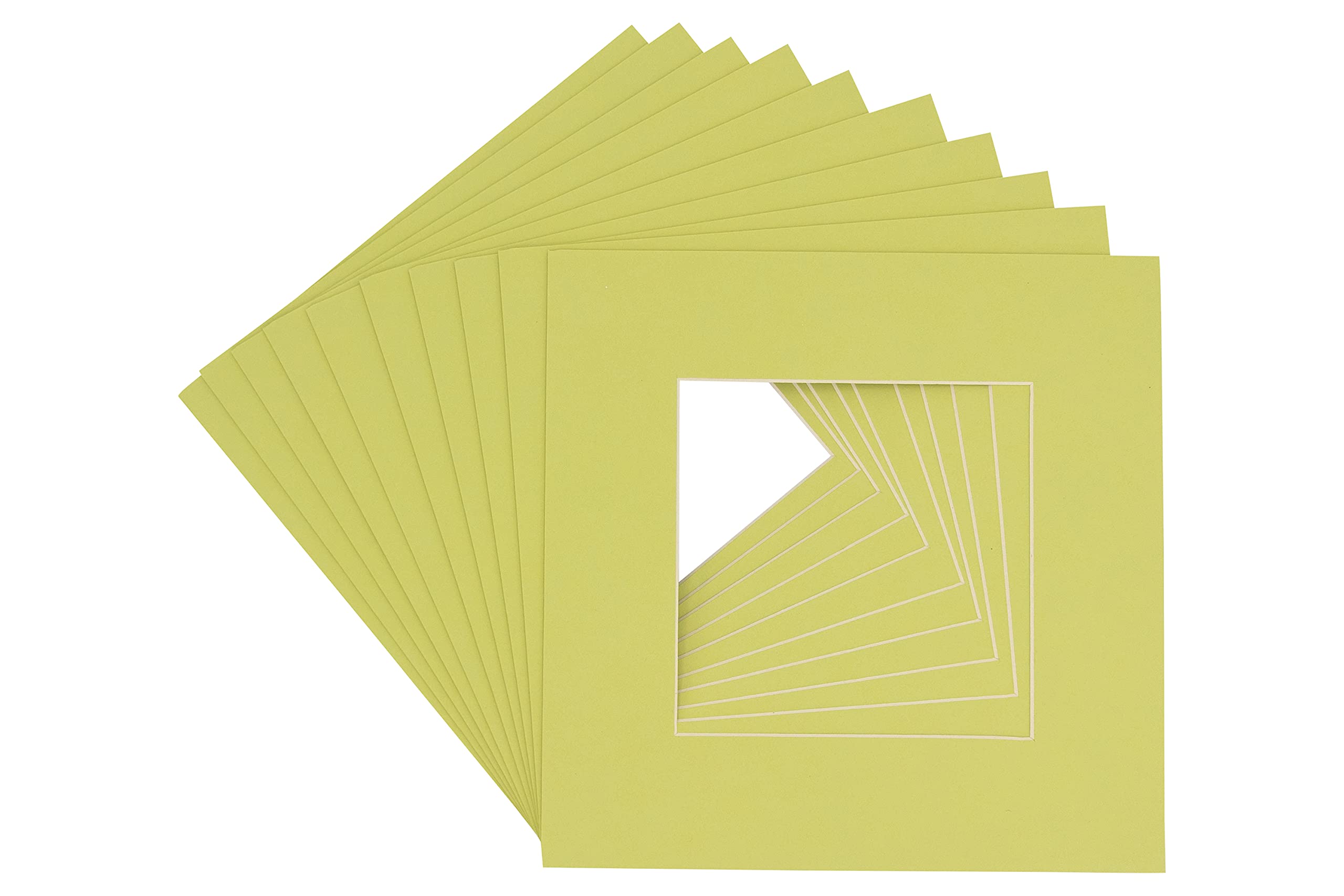 CountryArtHouse Pistachio Green Acid Free 14x14 Square Picture Frame Mat with White Core Bevel Cut for 10x10 Pictures - Fits 14x14 Frame - Pack of 25 Matboards