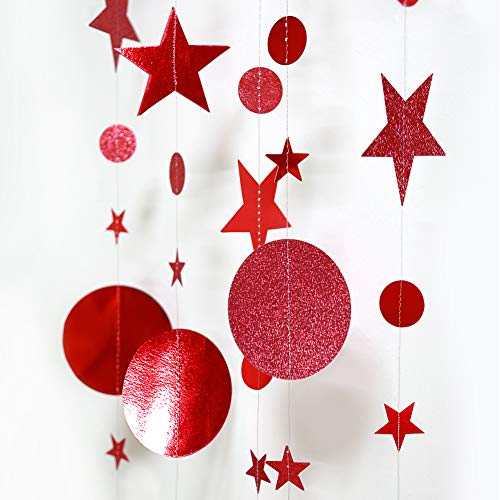 Decor365 Twinkle Star Garlands Red Circle Dots Streamer for Valentines Party Decorations Chinese New Year Hanging Decor Glitter Banner for Bridal Shower Baby Shower Showcase Wedding Curtains Props