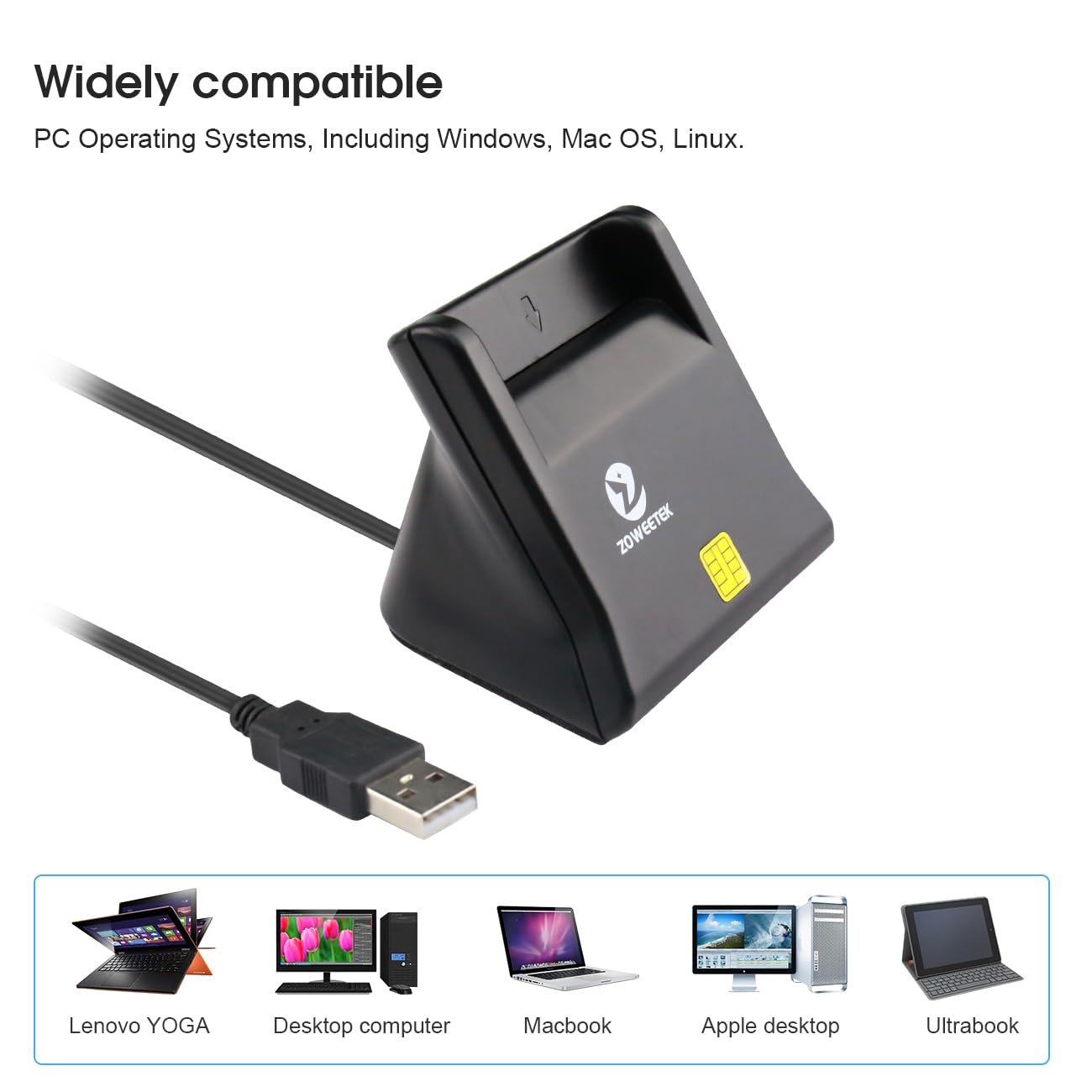 ZOWEETEK CAC Reader, CAC Card Reader Military, DOD Military USB Common Access CAC Smart Card Reader, Compatible with Windows, Mac OS and Linux