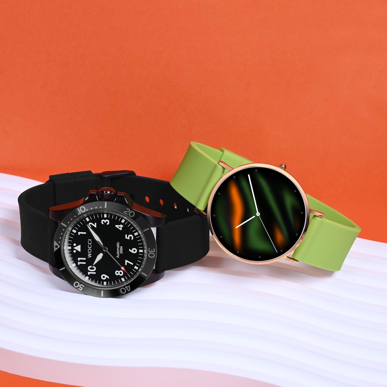 WOCCI 22mm Silicone Watch Band, Quick Release Rubber Replacement Strap with Black Stainless Steel Buckle (Black)