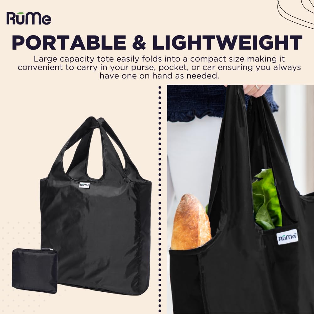 RuMeĀ® Foldable Reusable Grocery Shopping Bag Tote | bFold Medium Tote Bag | Holds 50lbs | Folds into Zipper Pouch | 2 Pack