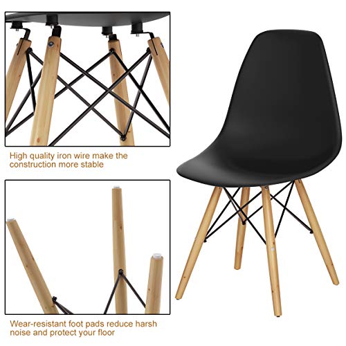 Giantex Dining Chairs Set of 2 Black, Pre Assembled Mid Century Modern Dining Chairs with Wood Legs, Armless Kitchen Chairs, Plastic Dining Side Chair for Dining Room, Kitchen, Living Room