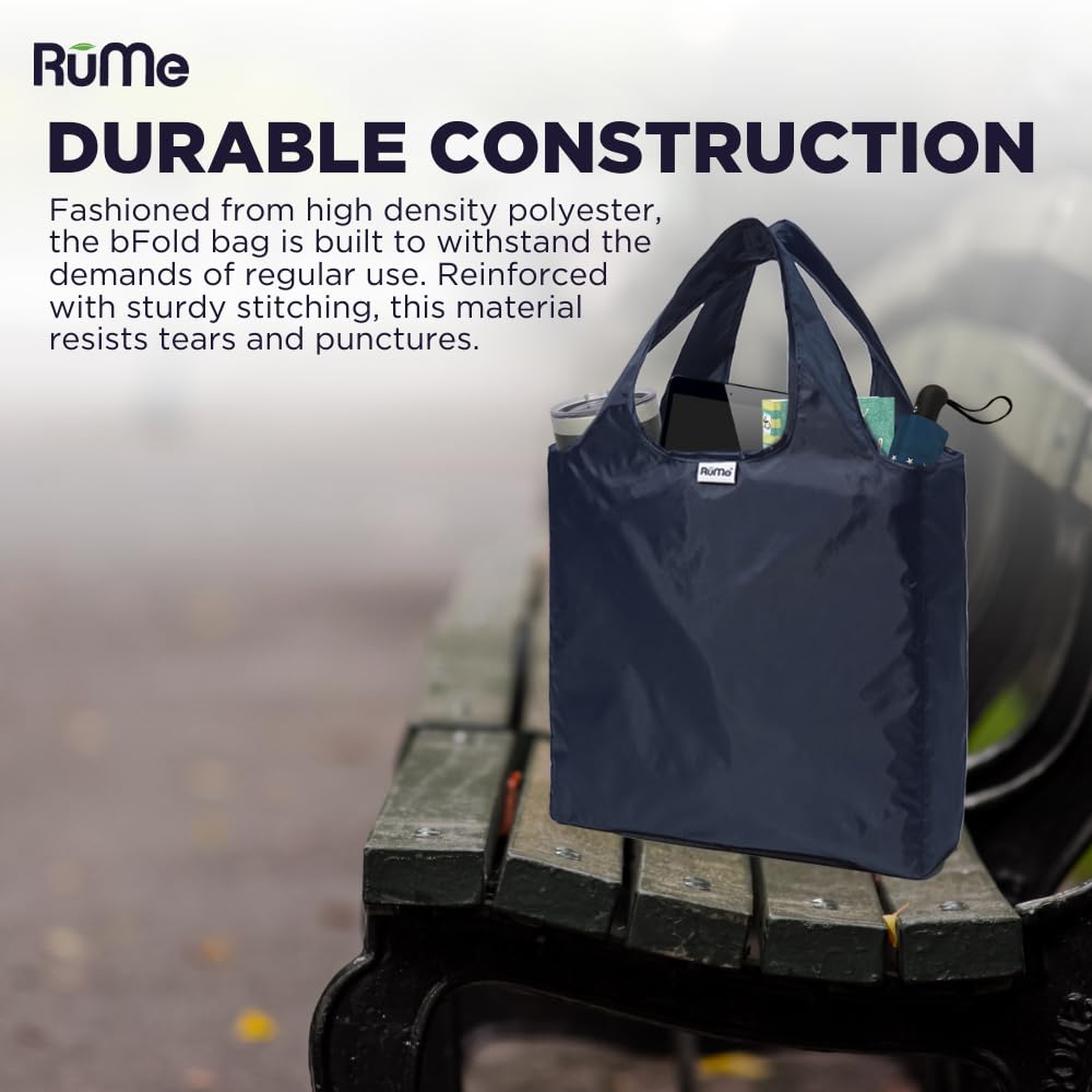 RuMeĀ® Foldable Reusable Grocery Shopping Bag Tote | bFold Medium Tote Bag | Holds 50lbs | Folds into Zipper Pouch | 2 Pack