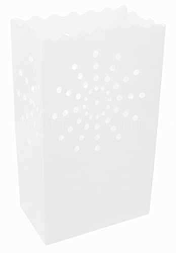 CleverDelights White Luminary Bags - 100 Count - Sunburst Design - Wedding Party Christmas Holiday Luminaria