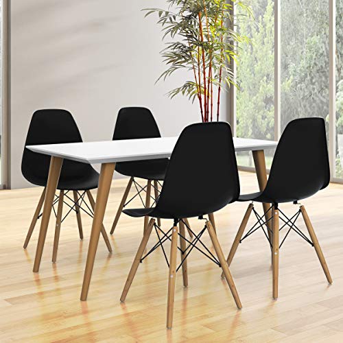 Giantex Dining Chairs Set of 2 Black, Pre Assembled Mid Century Modern Dining Chairs with Wood Legs, Armless Kitchen Chairs, Plastic Dining Side Chair for Dining Room, Kitchen, Living Room