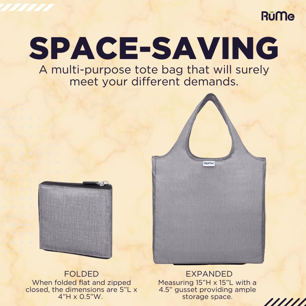 RuMeĀ® Foldable Reusable Grocery Shopping Bag Tote | bFold Medium Tote Bag | Holds 50lbs | Folds into Zipper Pouch | 2 Pack