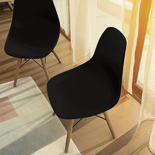 Giantex Dining Chairs Set of 2 Black, Pre Assembled Mid Century Modern Dining Chairs with Wood Legs, Armless Kitchen Chairs, Plastic Dining Side Chair for Dining Room, Kitchen, Living Room
