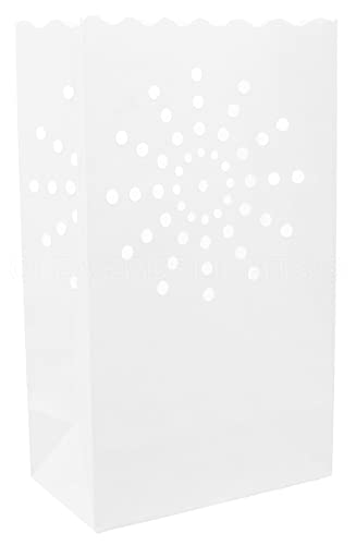CleverDelights White Luminary Bags - 100 Count - Sunburst Design - Wedding Party Christmas Holiday Luminaria