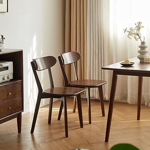 Wayshome Dining Chairs, Kitchen Chairs, 100% Oak Solid Wood Modern Chair with Curved Backrest Kitchen & Dining Room Chairs Modern Chair for Living Room (Walnut)