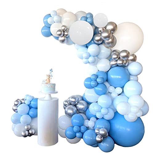 Blue Balloons Arch Garland Kit, 129Pcs Blue White Silver Confetti Balloons For Birthday Baby Shower Engagement Wedding Anniversary Party Decorations