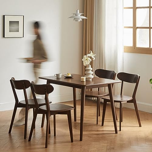 Wayshome Dining Chairs, Kitchen Chairs, 100% Oak Solid Wood Modern Chair with Curved Backrest Kitchen & Dining Room Chairs Modern Chair for Living Room (Walnut)