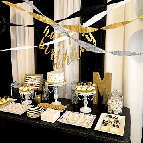 White Black Gold Silver Crepe Paper Streamers 6 Rolls for Party Streamers Decorations Birthday Wedding Baby Bridal Shower Backdrop Craft Supplies (1.8 Inch x 82 Ft/Roll,492ft )