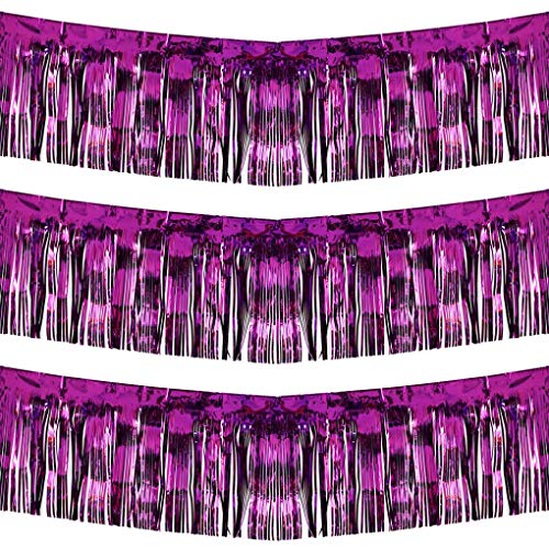 Blukey 10 Feet by 15 Inch Purple Foil Fringe Garland - Pack of 3 | Shiny Metallic Tinsel Banner | Ideal for Parade Floats, Bridal Shower, Wedding, Birthday, Christmas | Wall Hanging Drapes