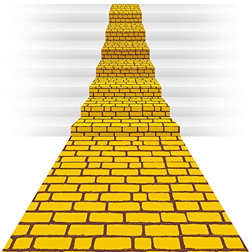 Chuangdi 4.5 x 9 Feet Yellow Brick Road Runner Novelty Aisle Floor Runner Brick Wall Backdrop, Princess Decorations Party Supplies for Halloween Cosplay Party (1 Piece)