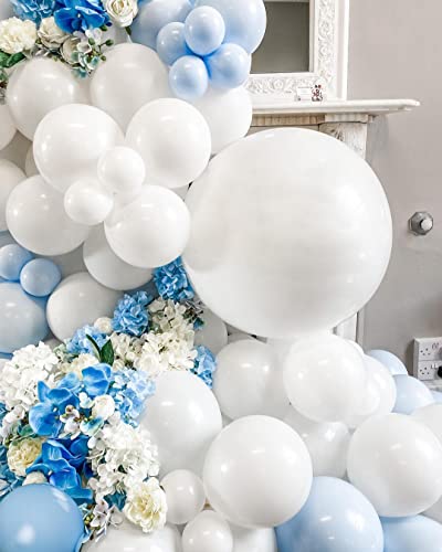 Blue Balloons Arch Garland Kit, 129Pcs Blue White Silver Confetti Balloons For Birthday Baby Shower Engagement Wedding Anniversary Party Decorations