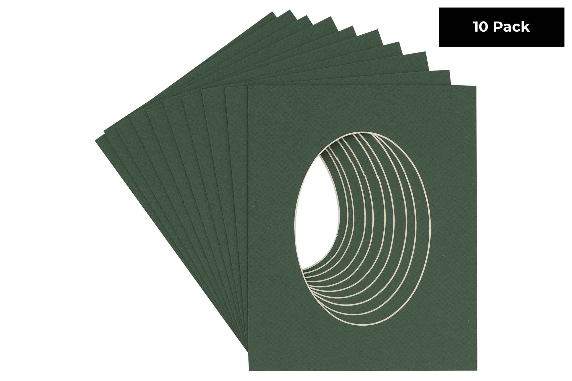 CountryArtHouse Hunter Green Acid Free 8x12 Oval Picture Frame Mat with White Core Bevel Cut for 6x9 Pictures - Fits 8x12 Frame - Pack of 10 Matboards