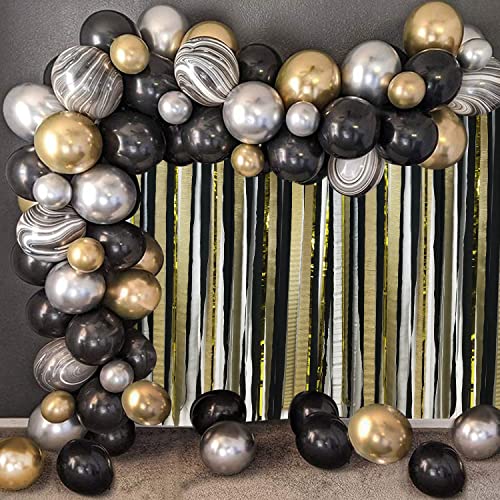 White Black Gold Silver Crepe Paper Streamers 6 Rolls for Party Streamers Decorations Birthday Wedding Baby Bridal Shower Backdrop Craft Supplies (1.8 Inch x 82 Ft/Roll,492ft )