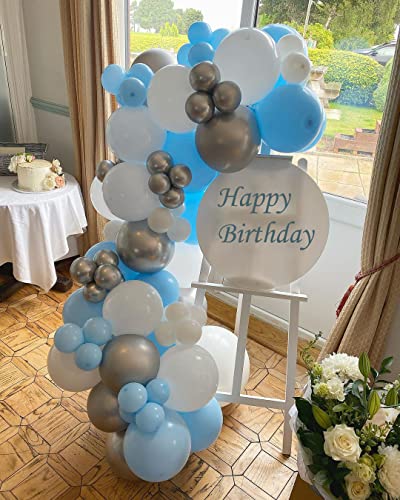 Blue Balloons Arch Garland Kit, 129Pcs Blue White Silver Confetti Balloons For Birthday Baby Shower Engagement Wedding Anniversary Party Decorations