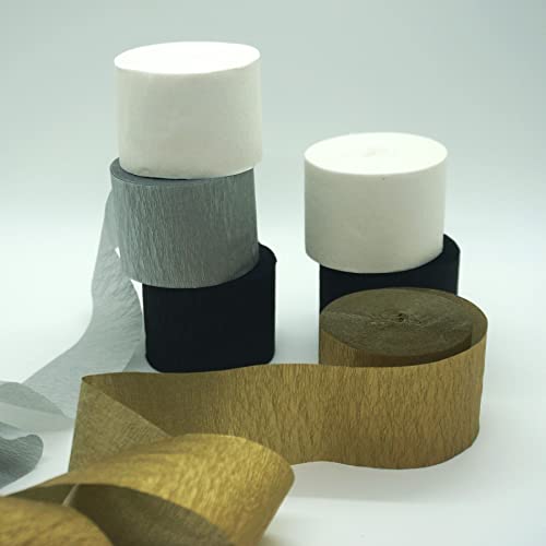 White Black Gold Silver Crepe Paper Streamers 6 Rolls for Party Streamers Decorations Birthday Wedding Baby Bridal Shower Backdrop Craft Supplies (1.8 Inch x 82 Ft/Roll,492ft )